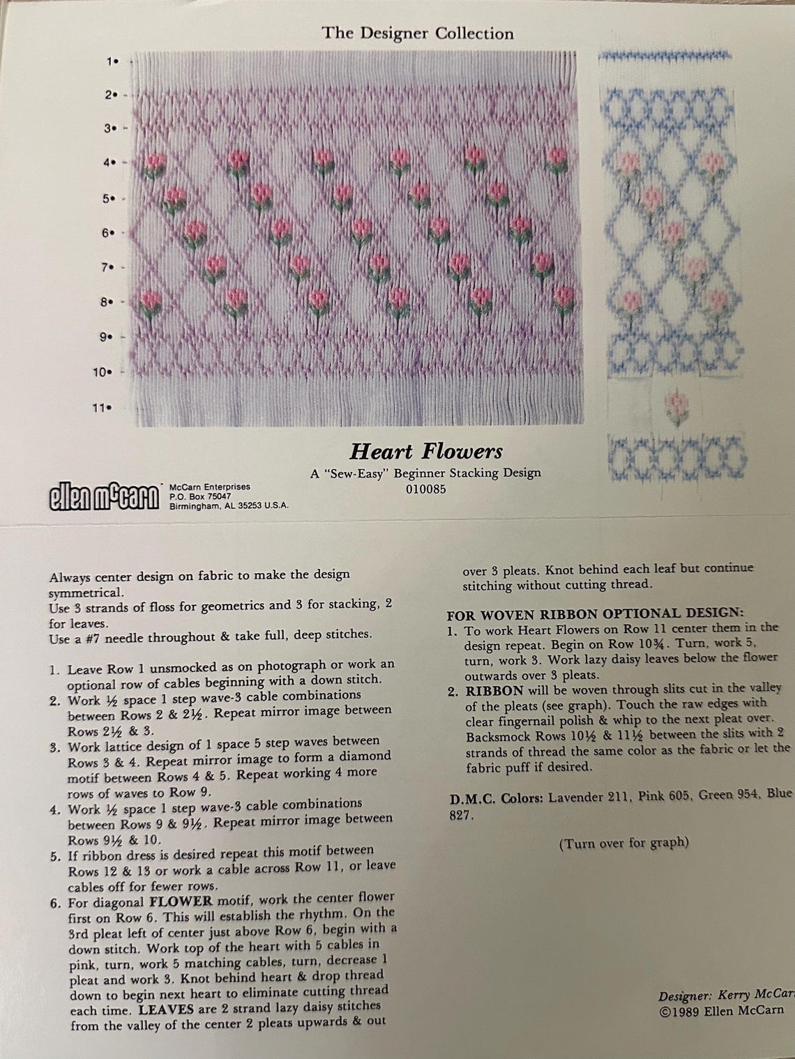 Ellen Mccarn Smocking Plate HEART FLOWERS Free Shipping - Etsy