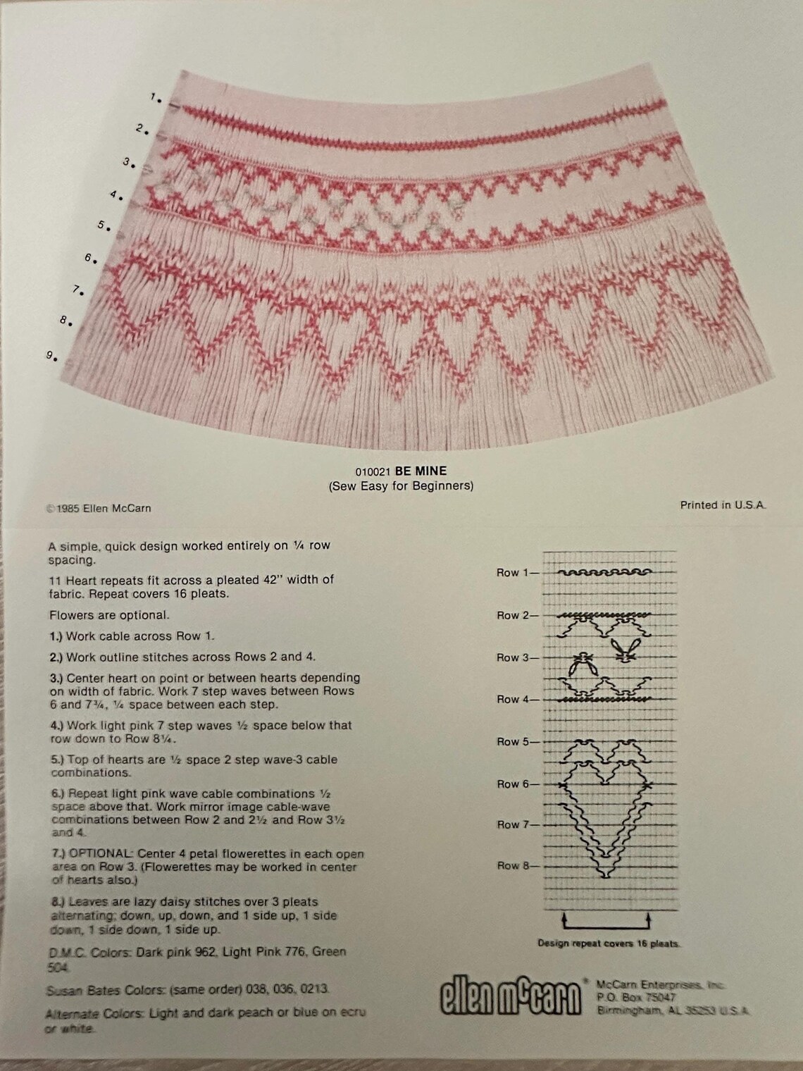Ellen Mccarn Smocking Plate - BE MINE - Free Shipping - Etsy