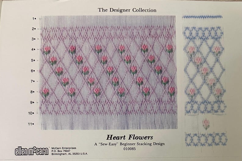 Ellen Mccarn Smocking Plate HEART FLOWERS Free Shipping - Etsy