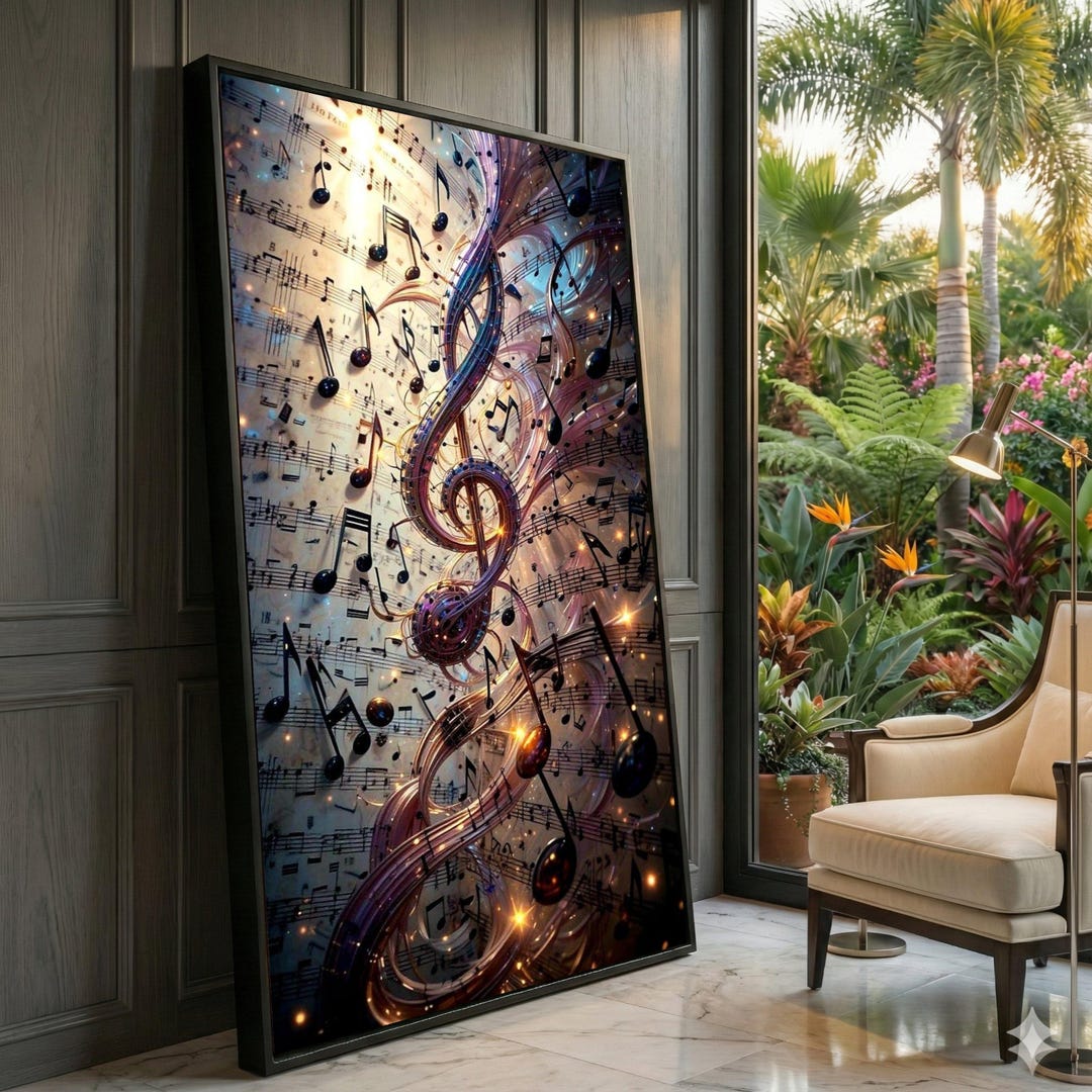 Illuminated Musical Notes Canvas, Abstract Music Wall Art, Treble Clef ...