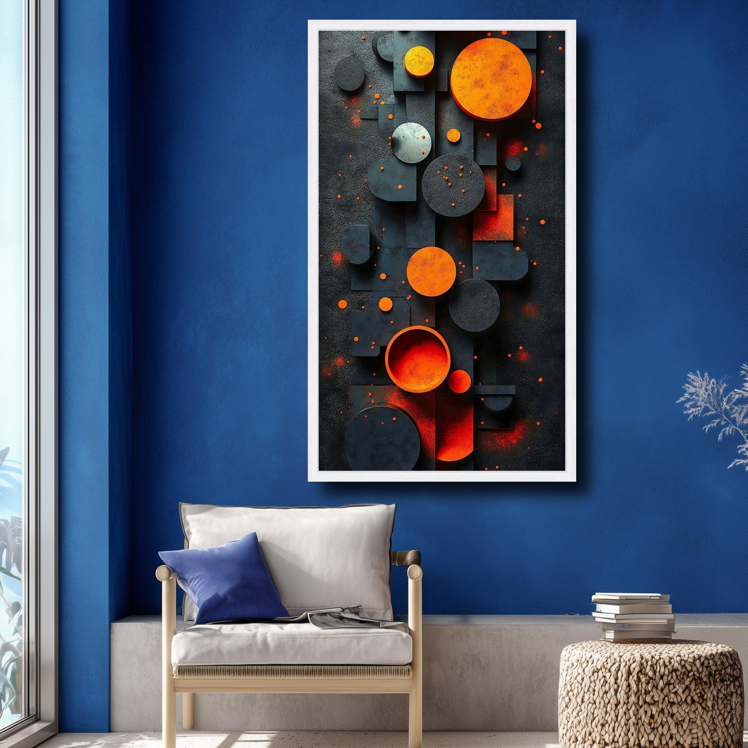 Modern Abstract Geometric Canvas, Orange and Black 3D Shapes Wall Art ...