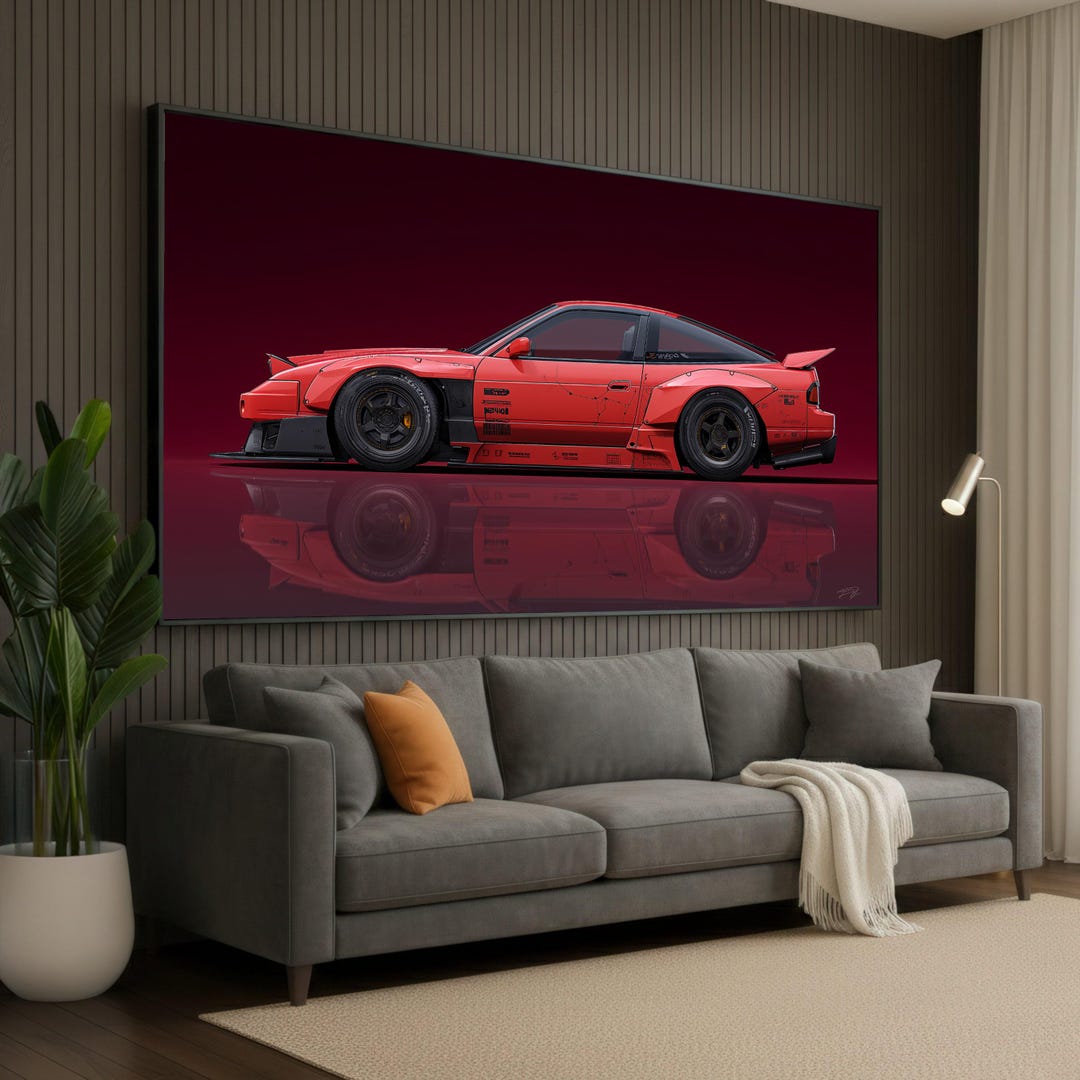 Red Sports Car Canvas Wall Art, Modified Racing Car Illustration ...