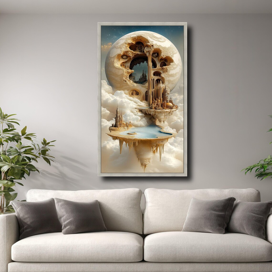 Surreal Floating City Canvas, Fantasy Architecture Wall Art, Dreamscape ...