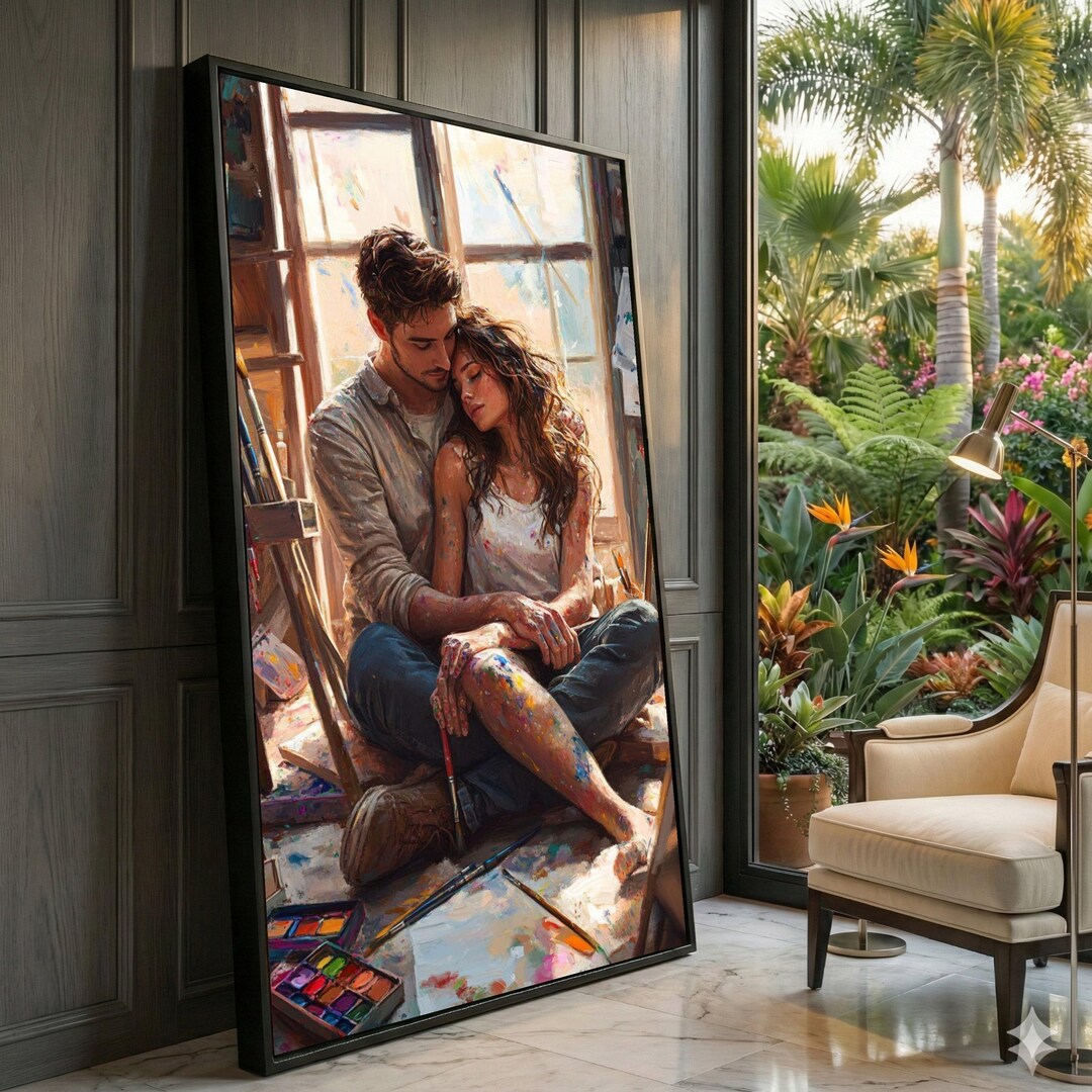 Romantic Artist Couple Canvas Print, Paint-splattered, Ready to Hang - Etsy