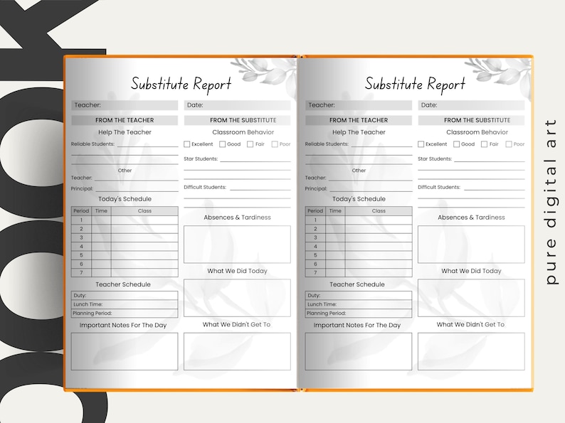 2026 Substitute Teacher Report Notebook & Planner, Printable End of Day ...