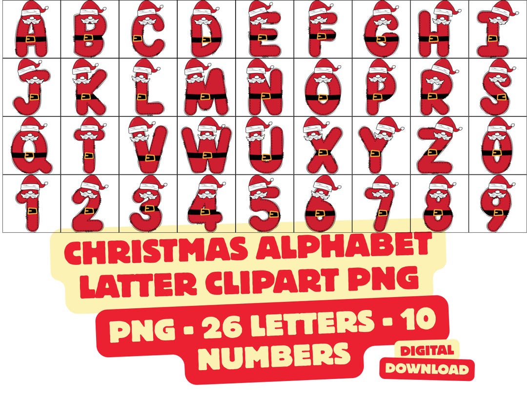 Santa Claus Alphabet & Numbers PNG, Christmas Plaid Letters (digital ...