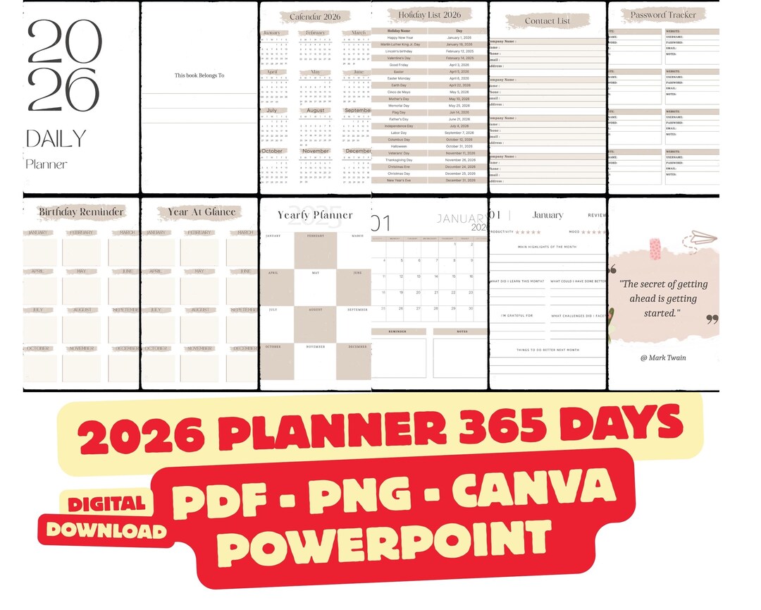 2026 Daily Planner Printable, 365 Day Page per Day Journal, Editable ...