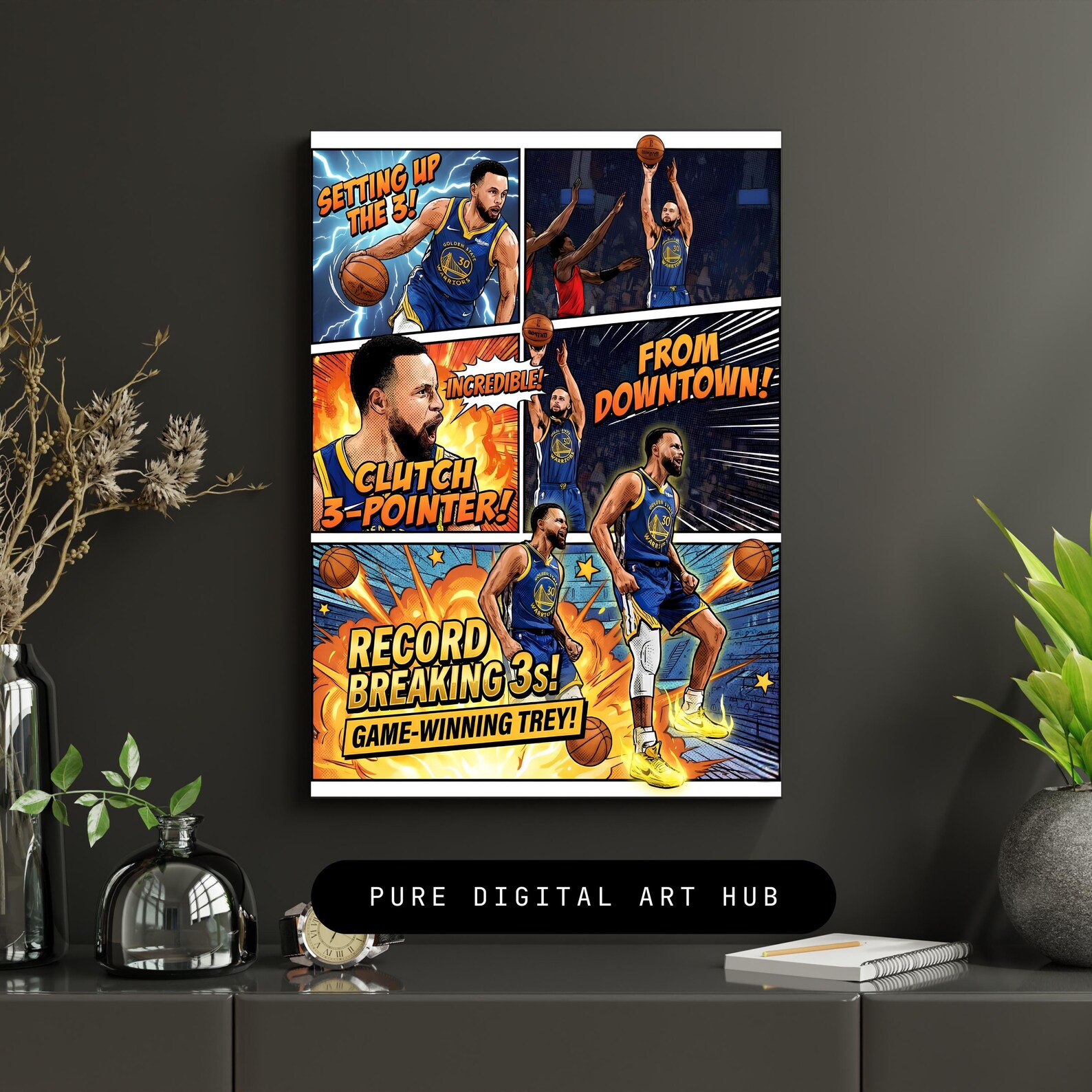 Steph Curry Comic Book Poster, Golden State Basketball Art (digital ...