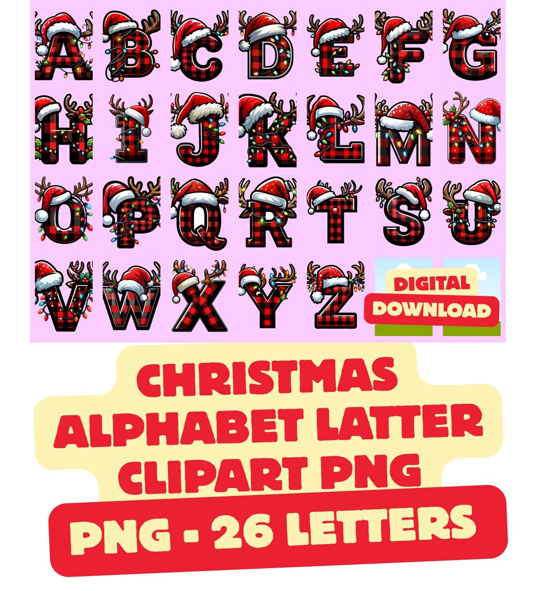 Red Buffalo Plaid Christmas Alphabet PNG Clipart (digital Download) - Etsy