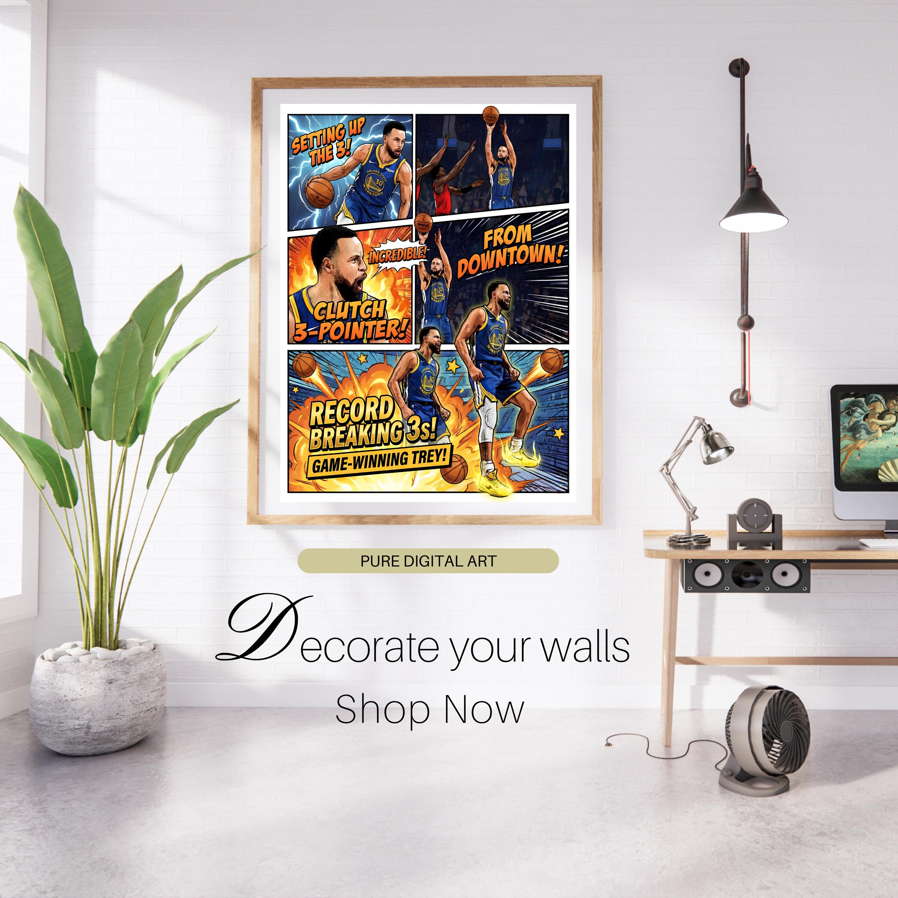 Steph Curry Comic Book Poster, Golden State Basketball Art (digital ...
