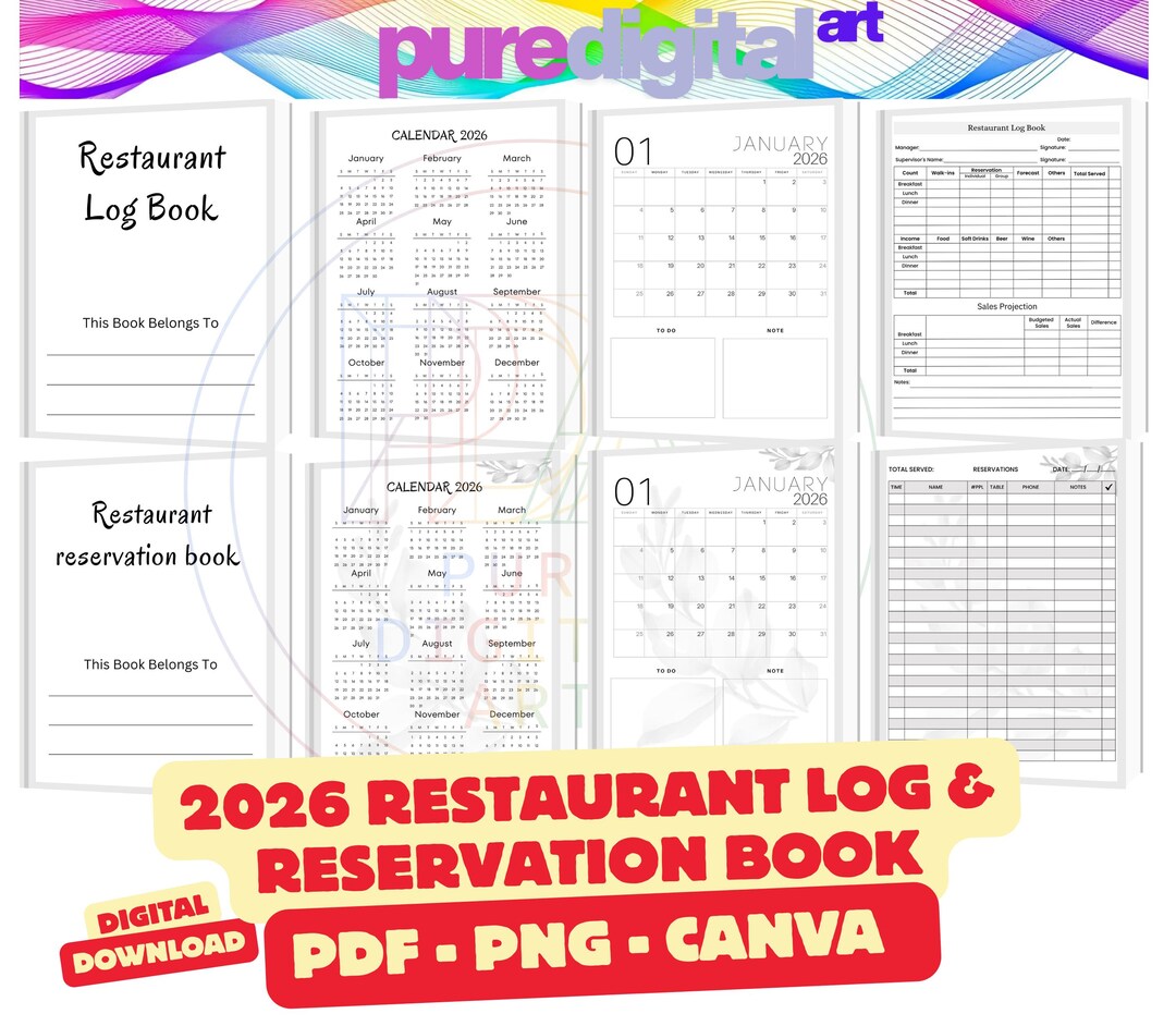 2026 Restaurant Planner, Manager Log Book (PDF, Canva) - Etsy