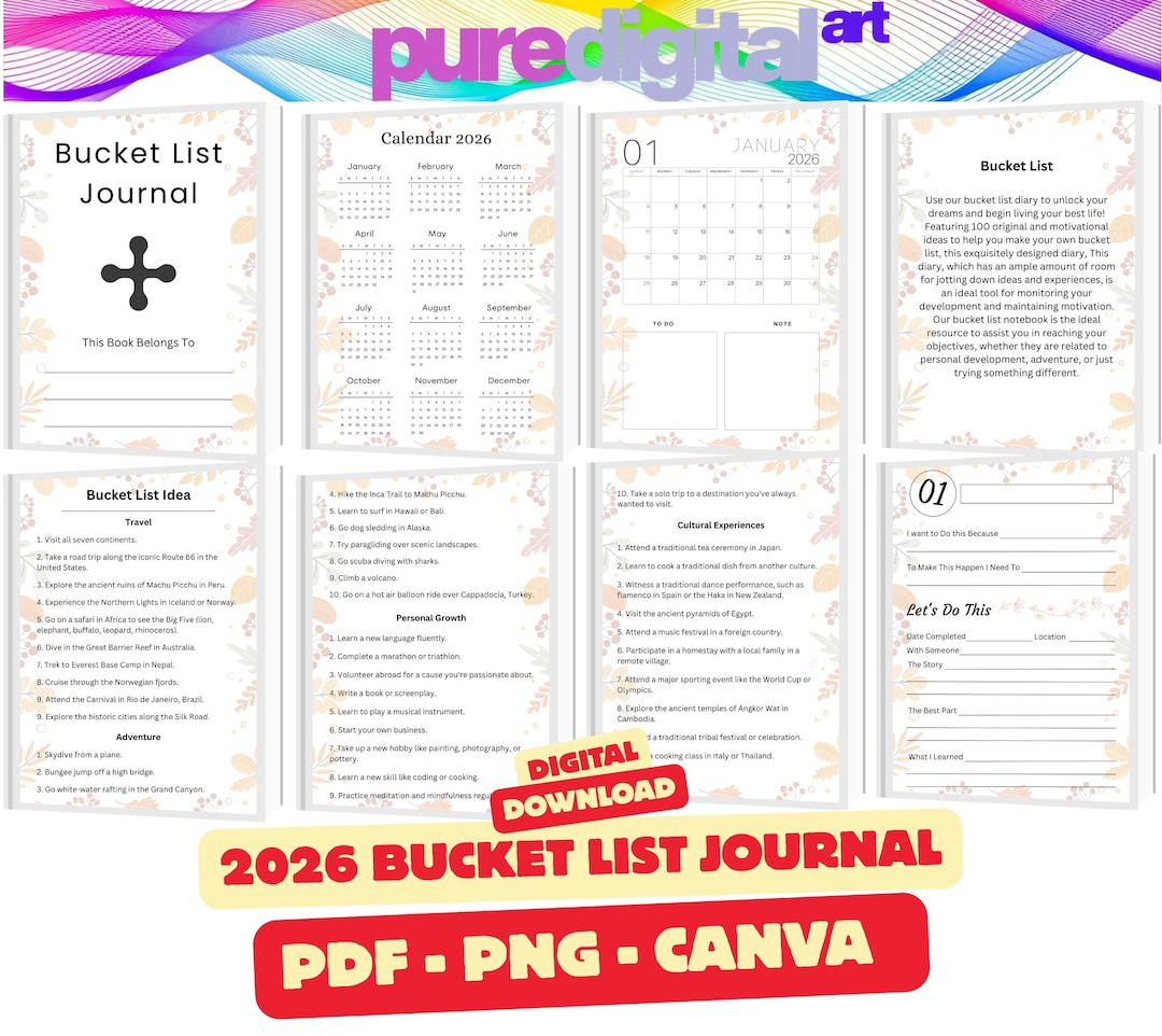 Bucket List Journal Printable, Life Goals Planner PDF, Travel Adventure ...