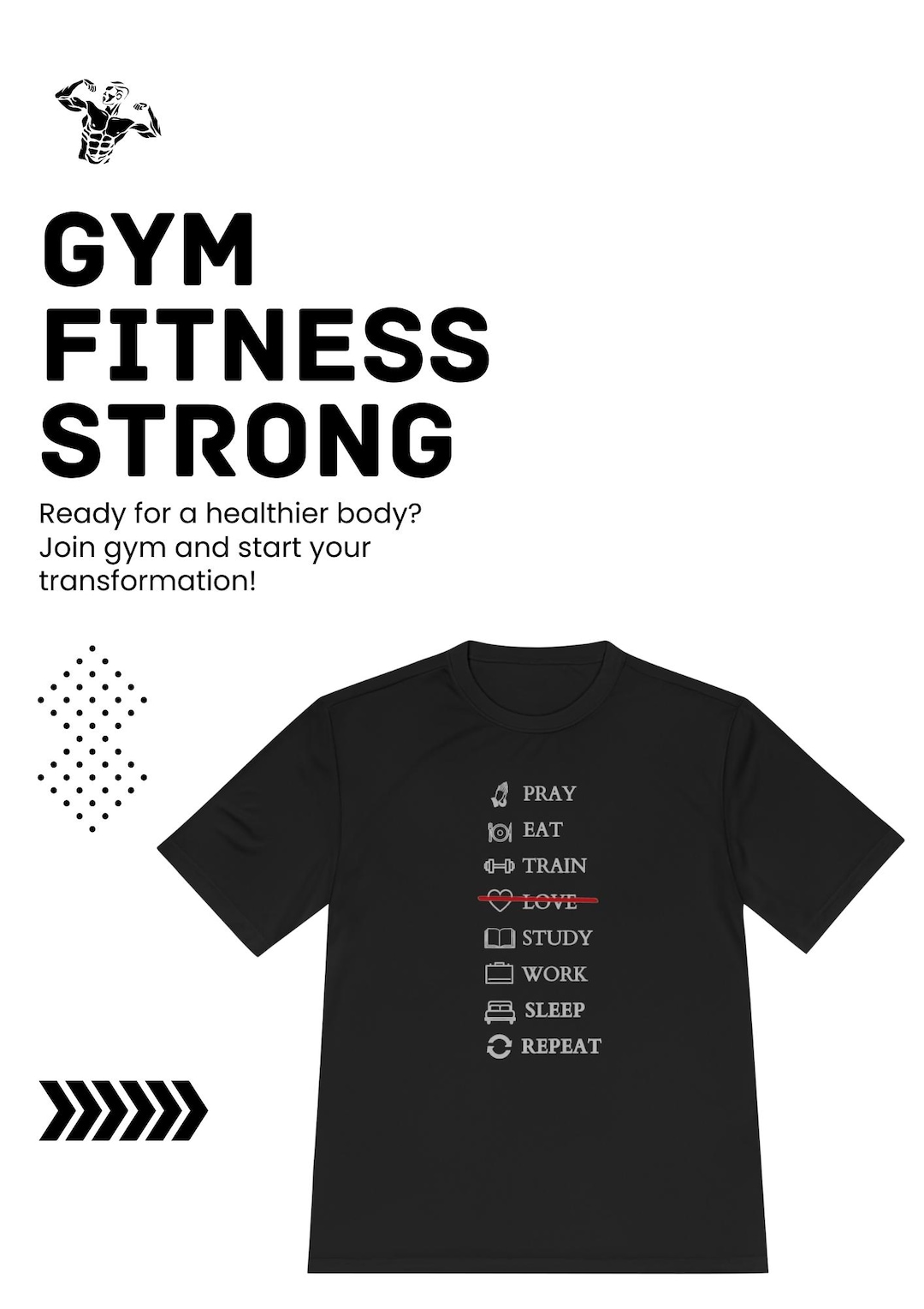 Pray Eat Train Love Crossed Out Study Work Sleep Repeat Tee | Fitness ...