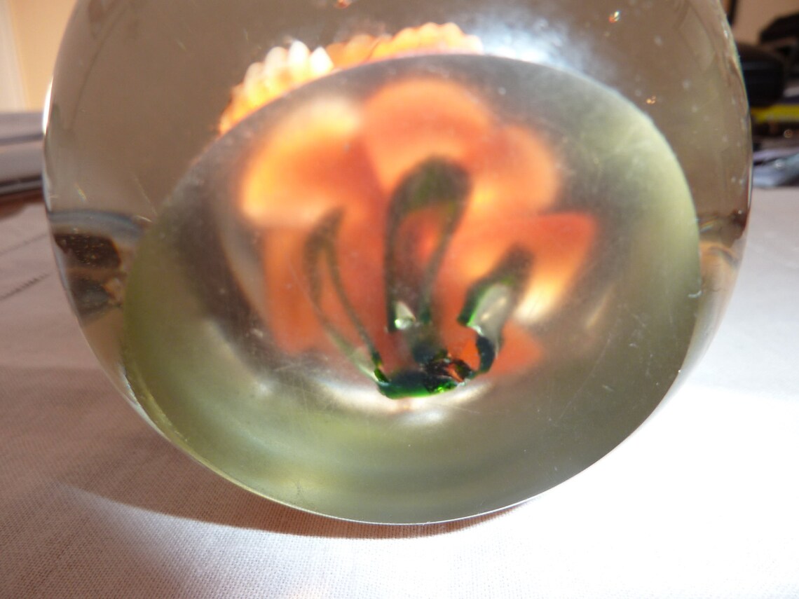 Orange Flower Art Glass Paperweight - Etsy