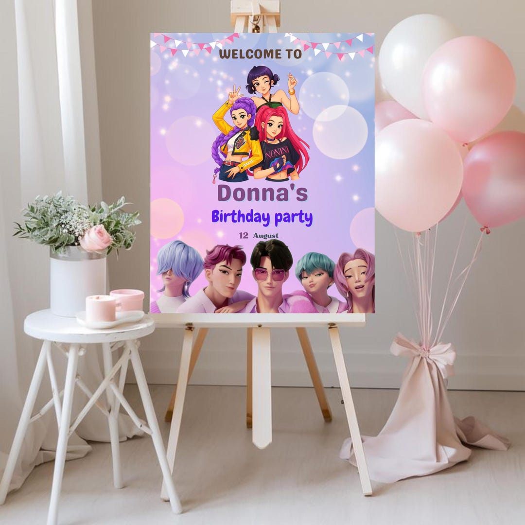 Kpop Demon Hunter Birthday Welcome Sign | Anime Party Poster (digital ...