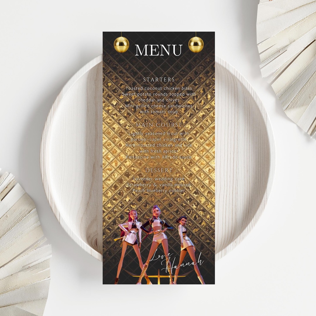 K-pop Birthday Party Menu Template | Editable Food & Drink Menu ...