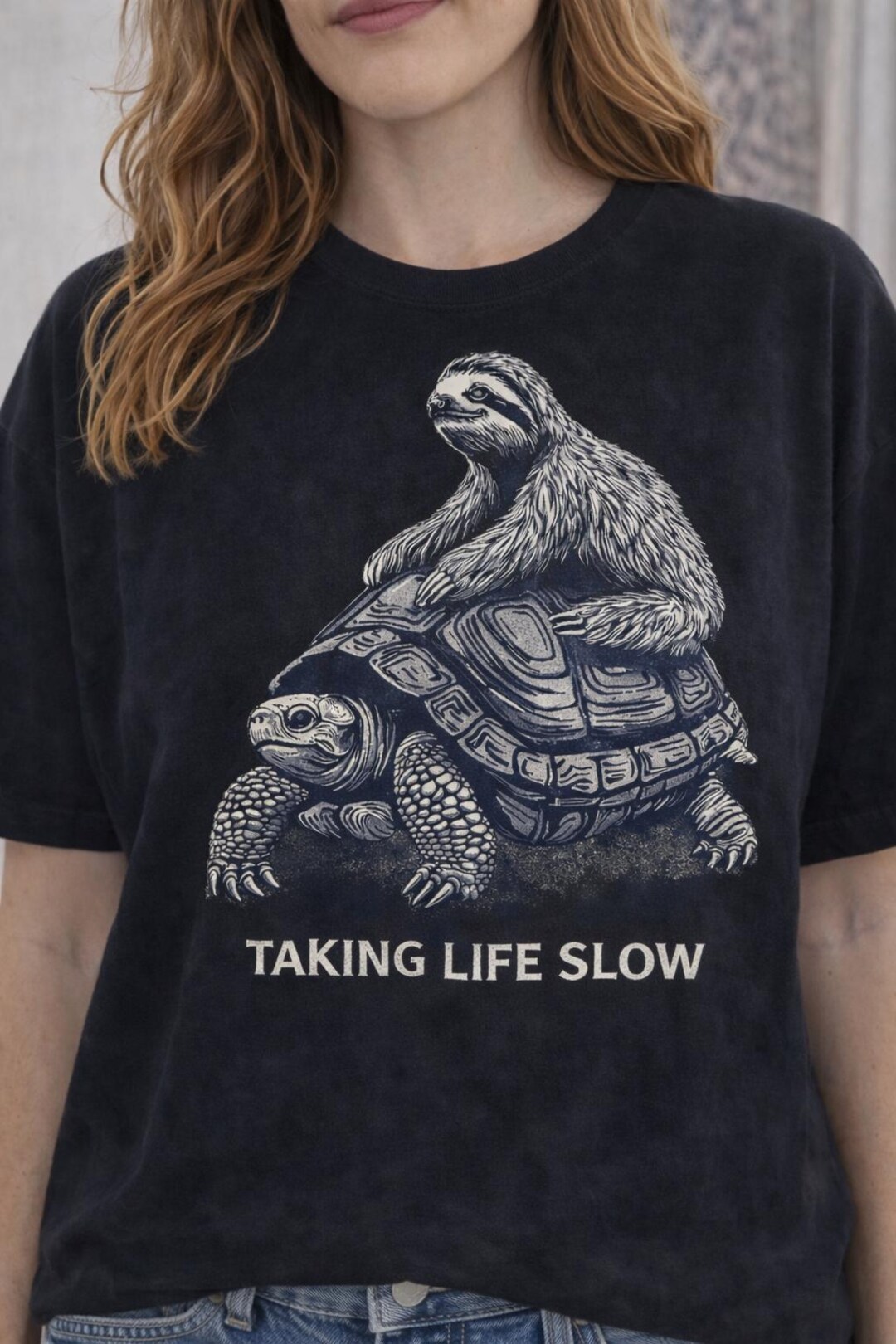 Funny Sea Turtles Illustration Shirt, Talking Life Slow, Sloth Ride ...