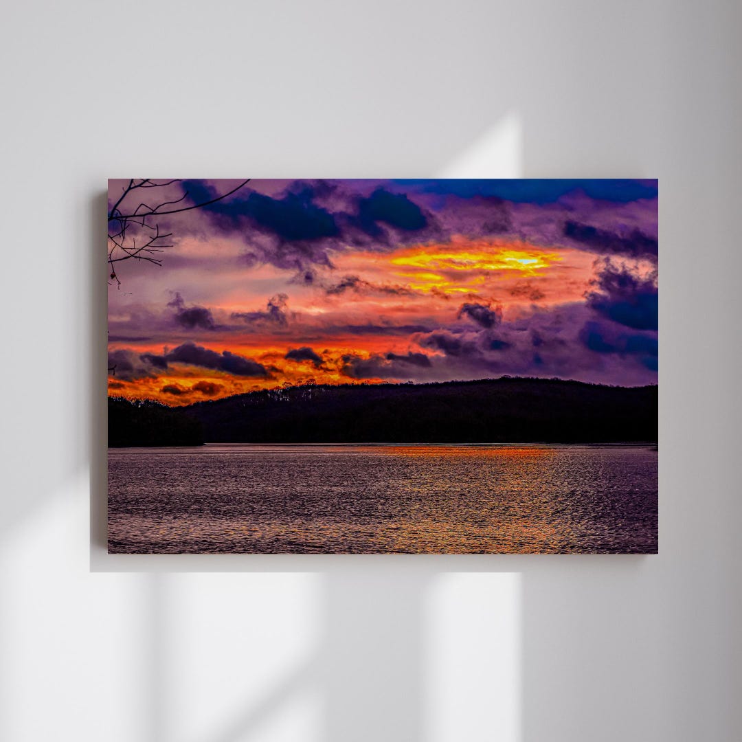 Stormy Sunrise Lake Photography Print - Purple and Pink Sky Wall Art ...