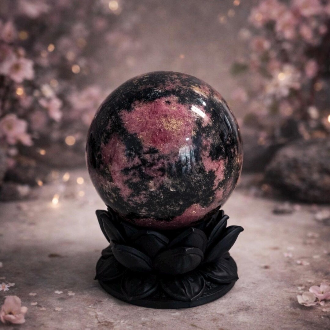 Dark Ethereal Lotus Crystal Ball Stand With Rhodonite Sphere | Gothic ...