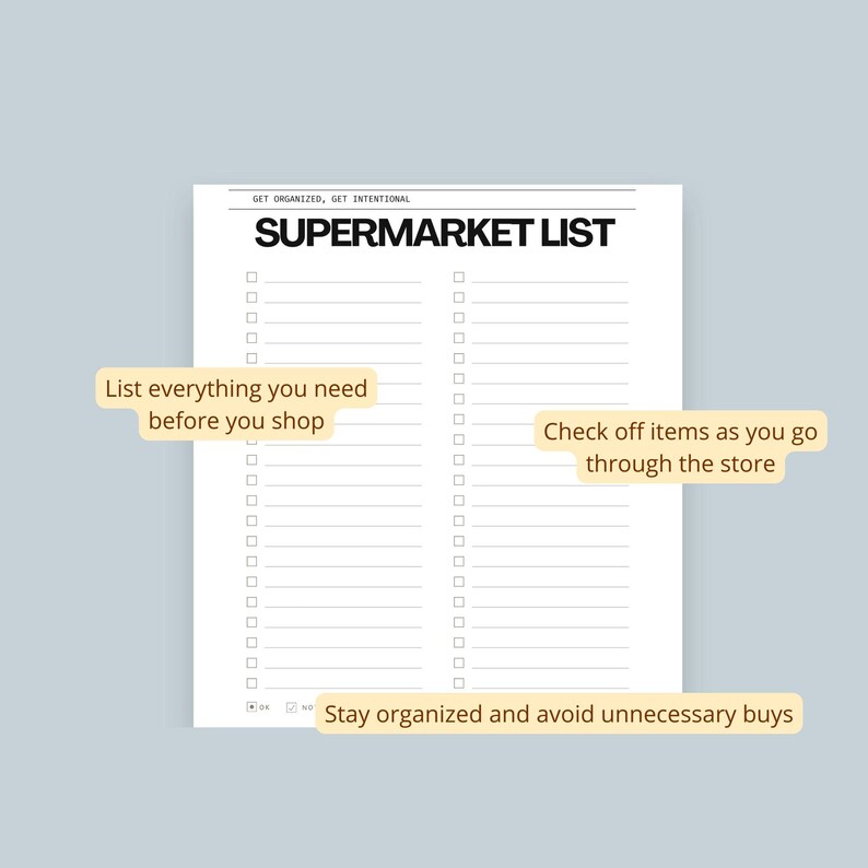 Minimalist Supermarket List Printable - Etsy
