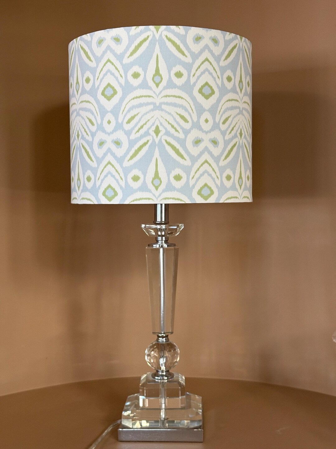 Handmade 12" Drum Lampshade in a Soft Blue & Green Ikat Pattern by ...