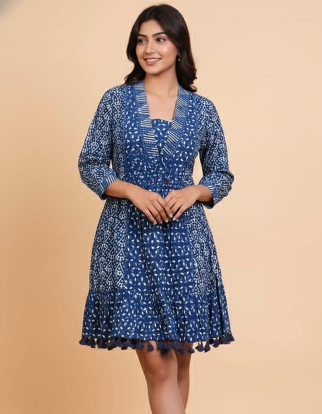 Indigo Block Print Cotton Mini Dress. - Etsy