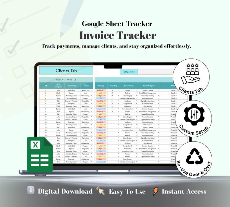 Invoice Tracker Spreadsheet | Google Sheets Template (digital Download ...
