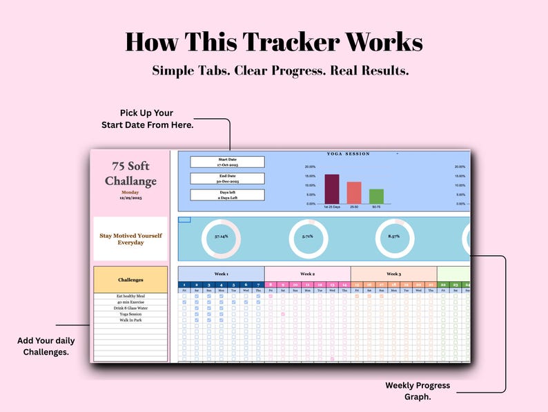 75 Soft Challenge Tracker | Google Sheets Planner (digital Download) - Etsy