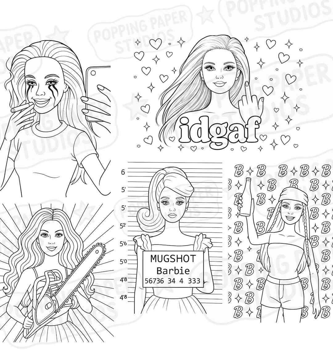 Barbie Adult Coloring Pages | Crazy Barbie Colouring Page - Etsy