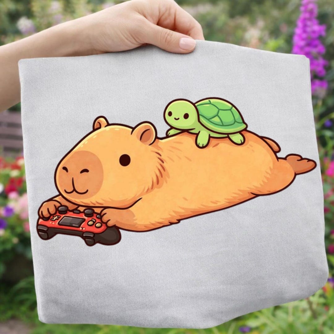 Cute Capybara and Turtle Playing Video Games PNG, Gamer Capybara PNG ...