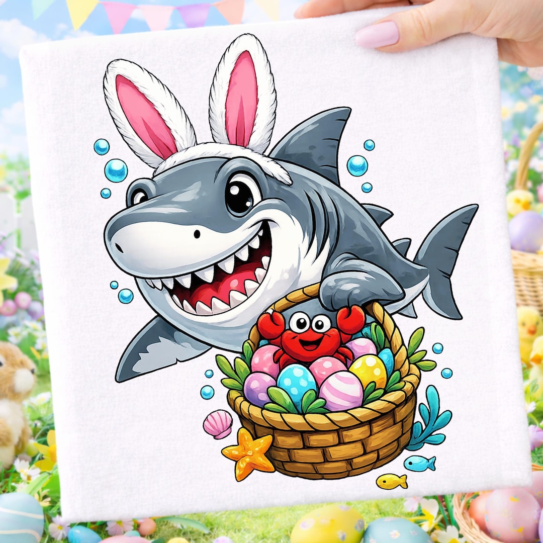 Cute Bunny Shark Easter Day PNG, Shark Bunny Ears Basket Eggs, Funny ...