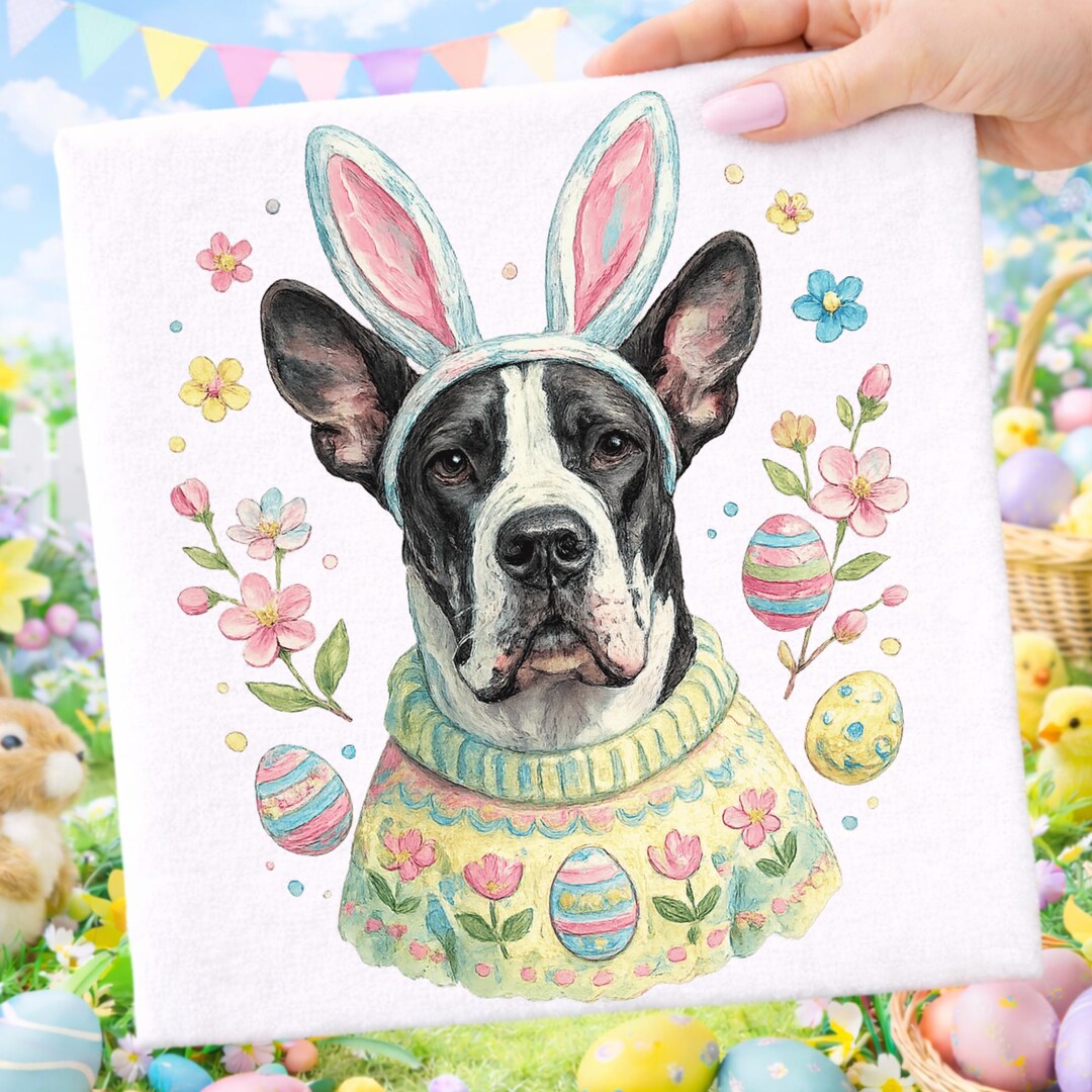 Easter Great Dane Dog PNG, Dog With Bunny Ears, Spring Easter Eggs ...