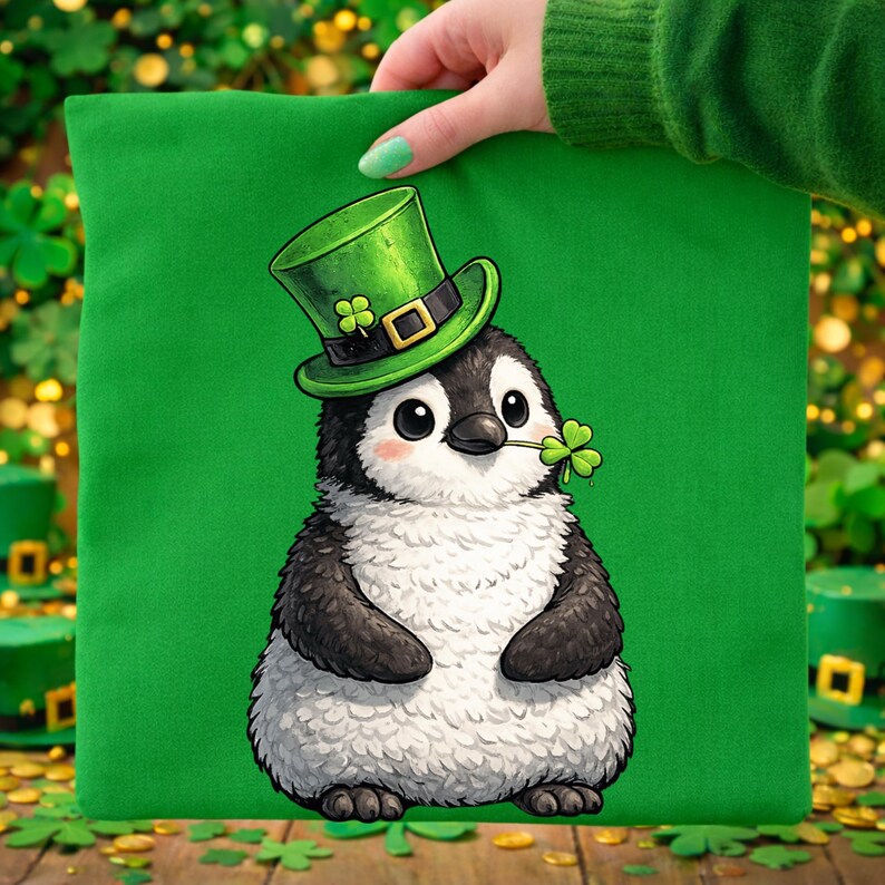 Irish Penguin Shamrock St. Patrick's Day PNG, Cute Lucky Animal Bird ...