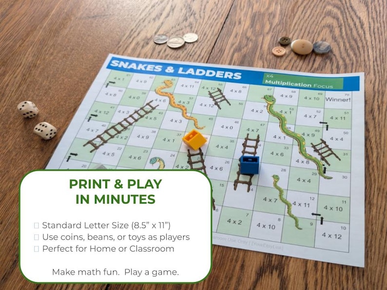 Multiplication Snakes and Ladders Game BUNDLE (12 Boards) + Parent ...