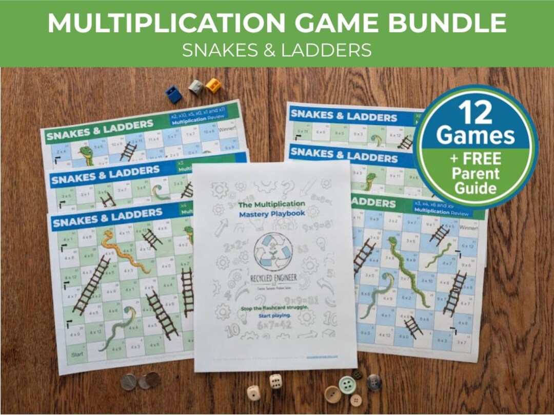 Multiplication Snakes and Ladders Game BUNDLE (12 Boards) + Parent ...
