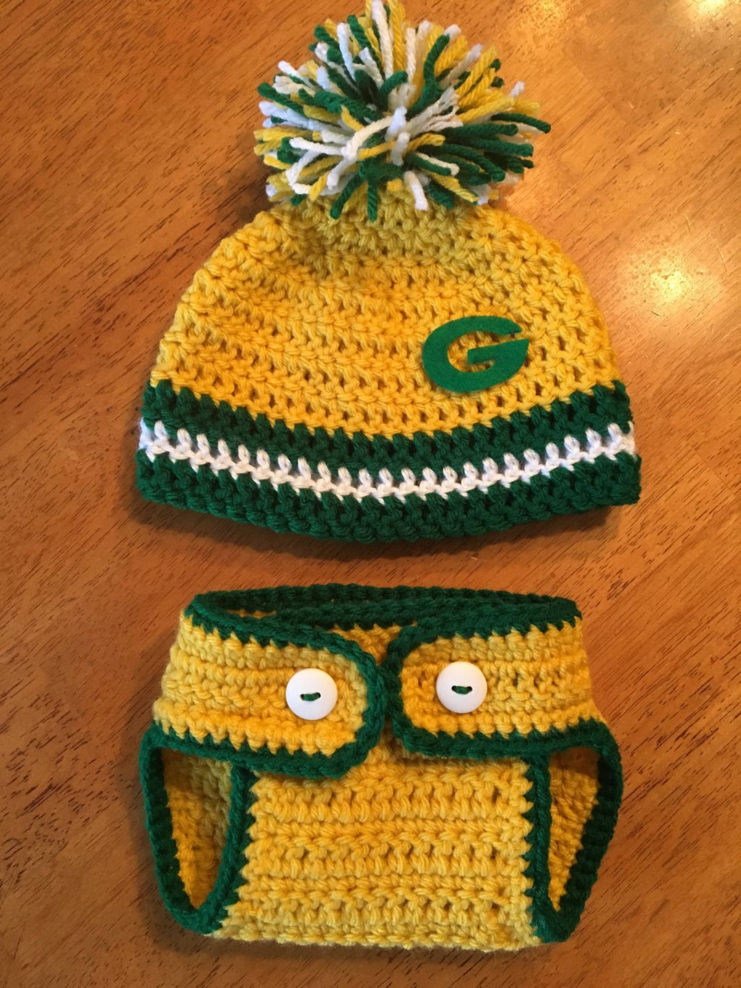 Crocheted Green Bay Packers Replica Baby Hat and Diaper Cover Set Baby ...
