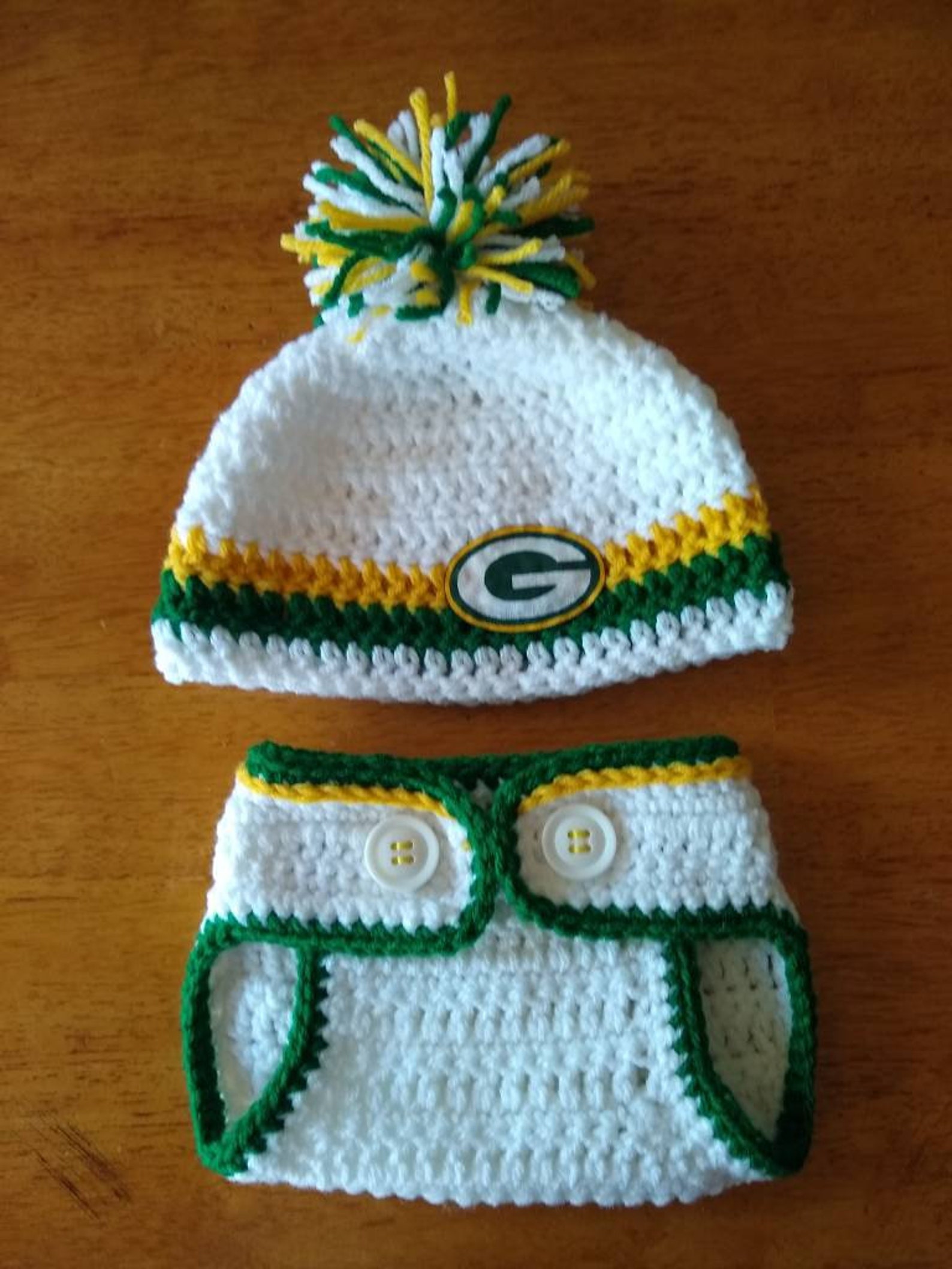Crocheted Green Bay Packers Hat and Diaper Cover Set - Etsy