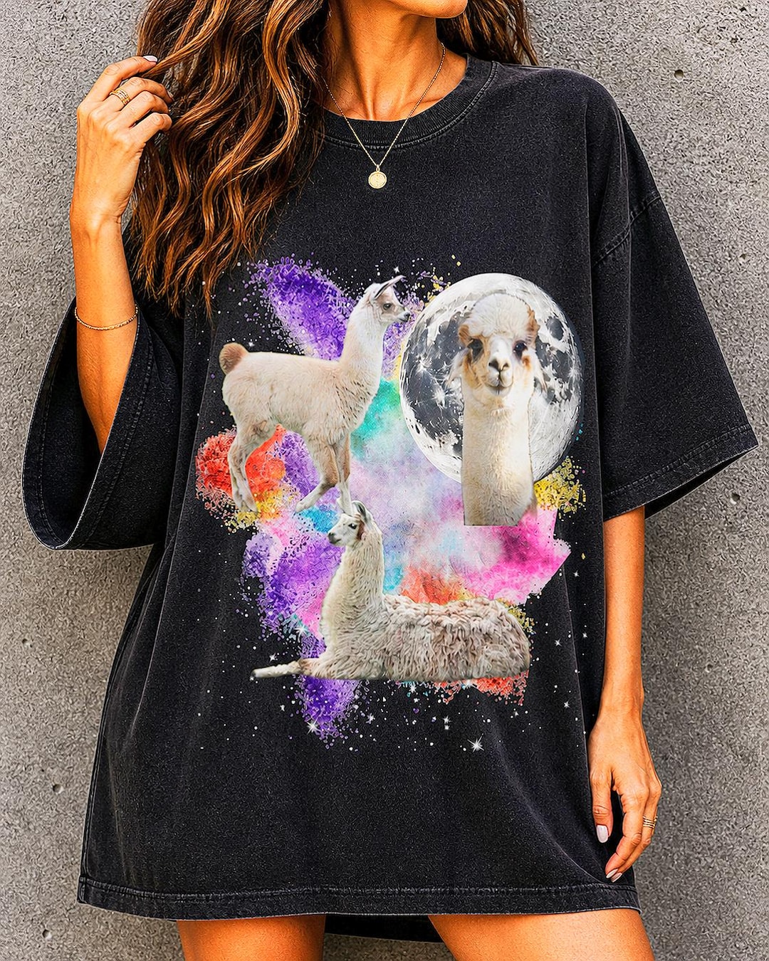 Comfort Colors Llama Moon Retro T-shirt: Vintage Three Llamas Graphic ...
