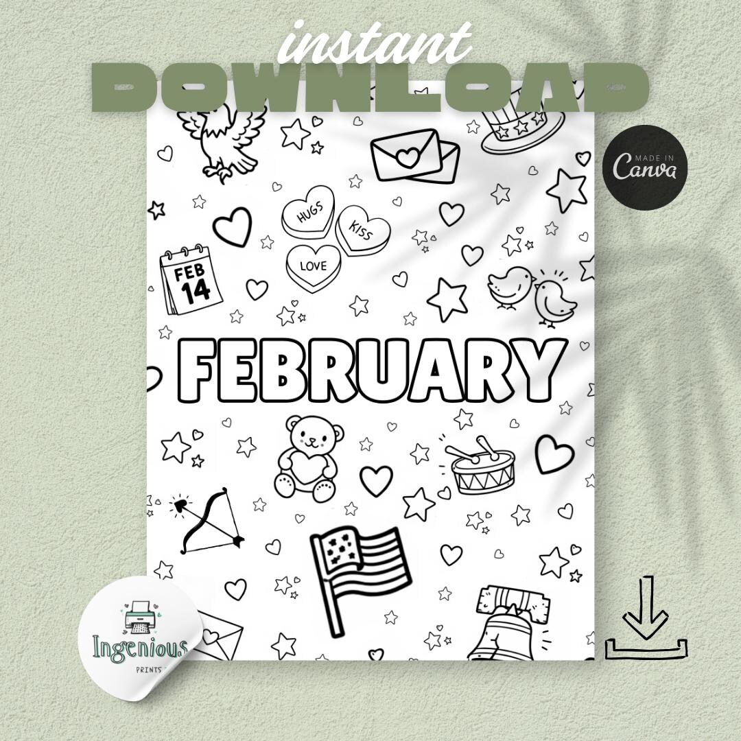 February Coloring Page Valentines & Presidents Day Celebration ...