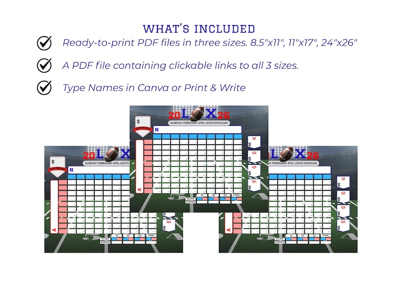 2026 Big Game Football Squares | 100 Squares Office Pool | Super ...