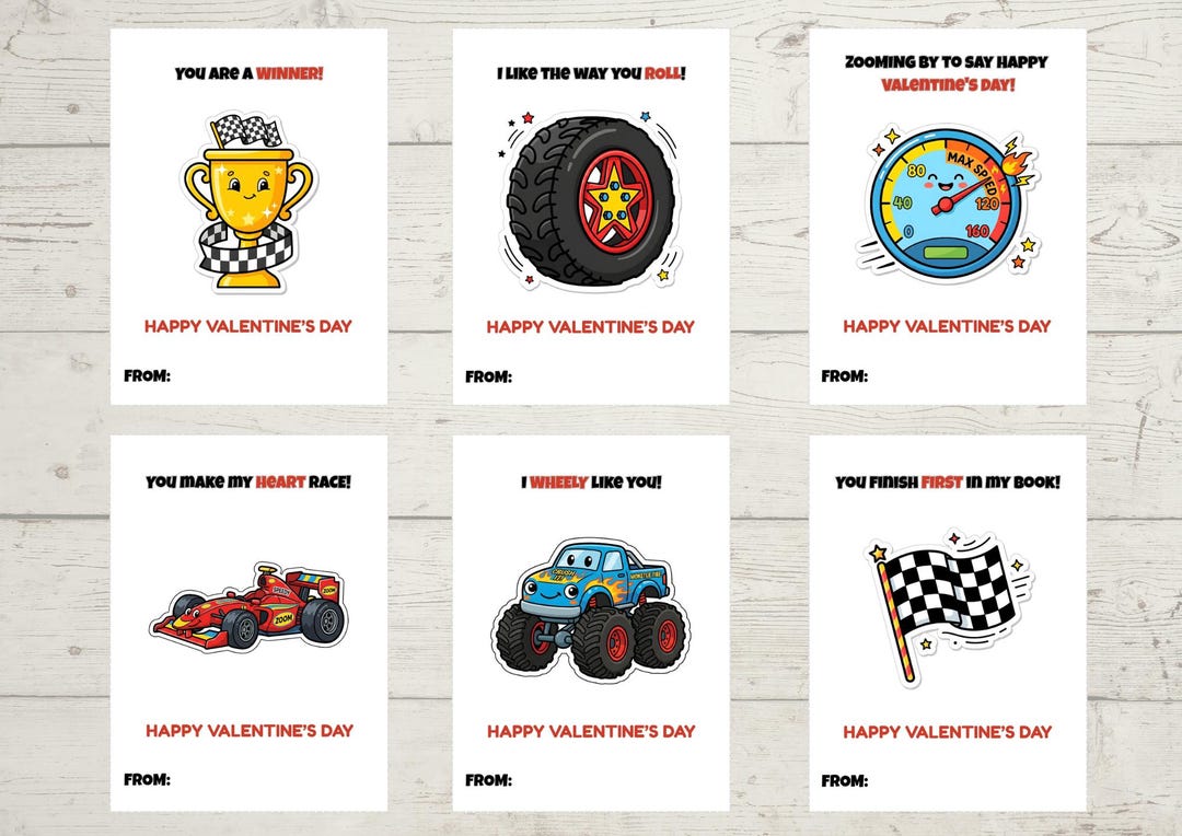 Kids Race Car Valentine Cards Printable | Monster Truck Classroom ...