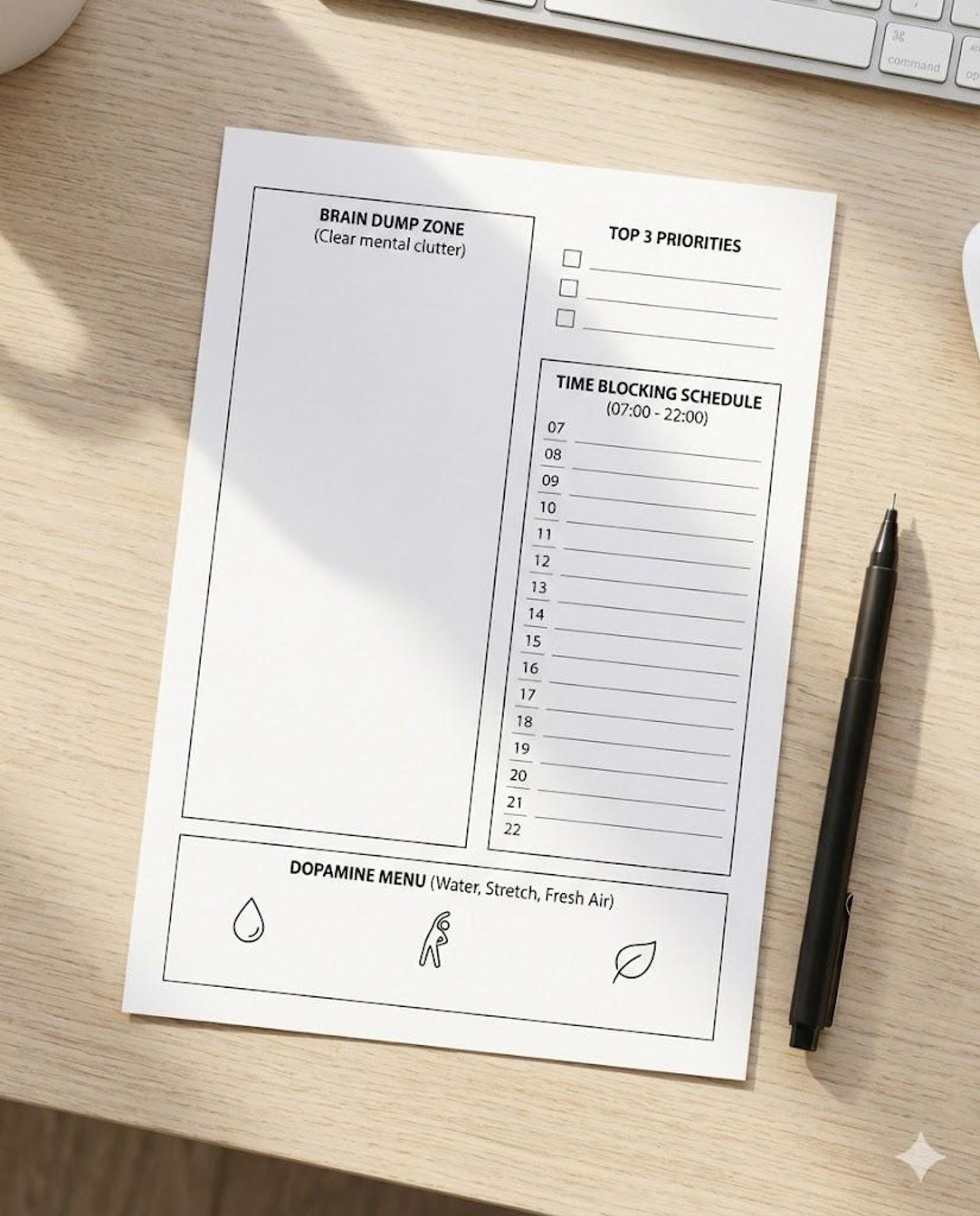 ADHD Daily Planner Printable | Undated Brain Dump Template & Time ...