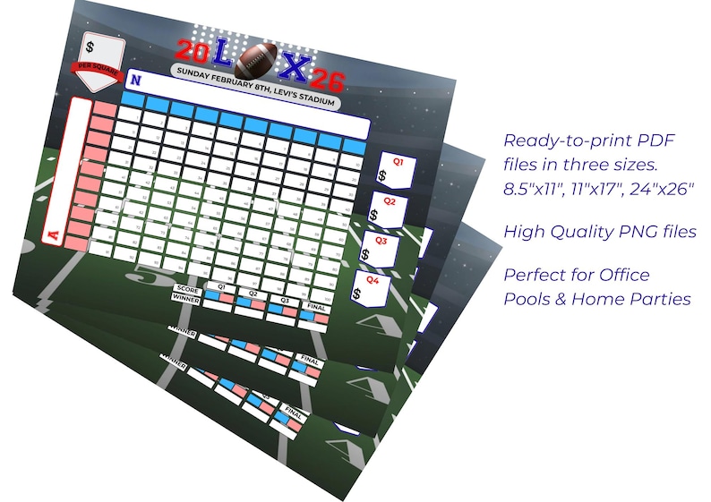 2026 Big Game Football Squares | 100 Squares Office Pool | Super ...