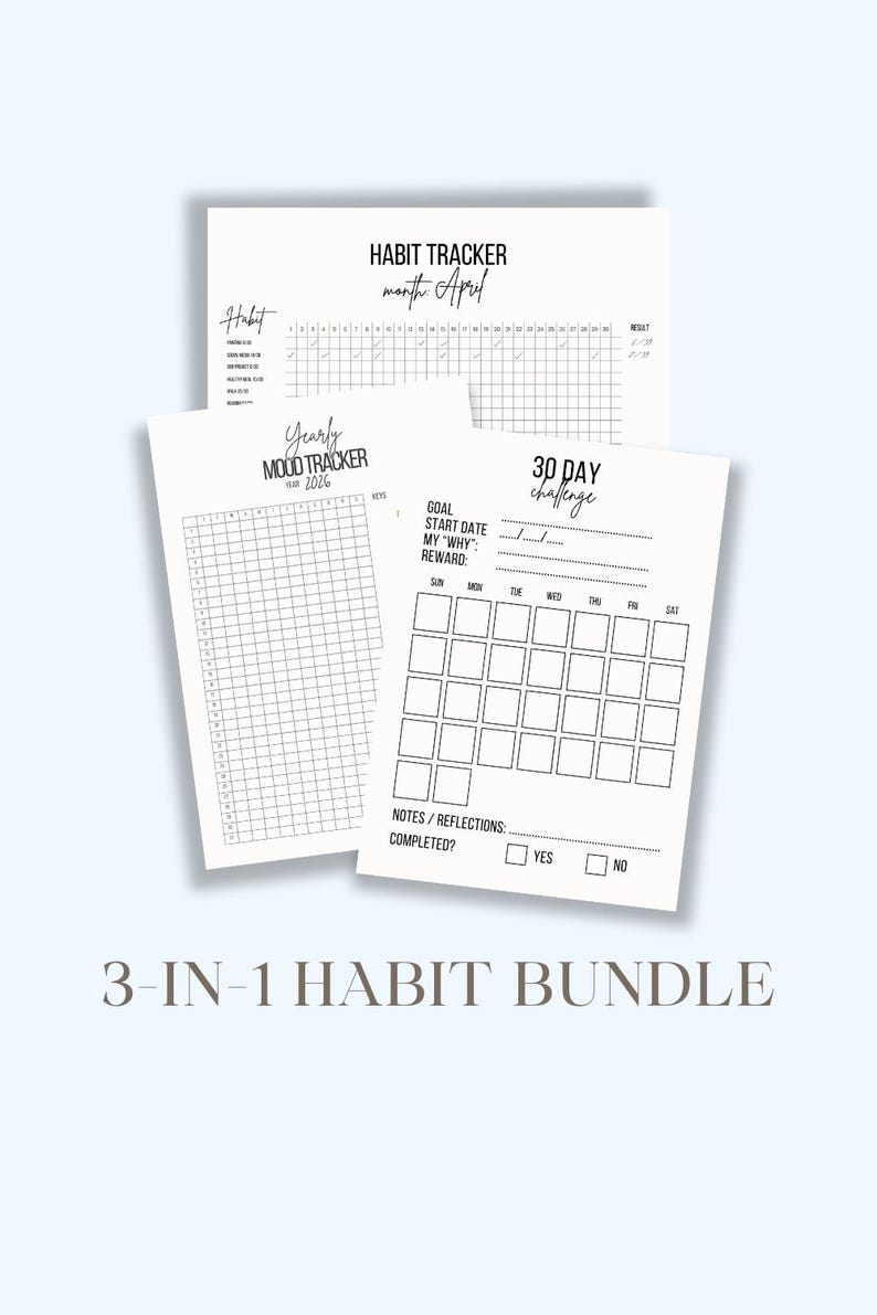 2026 Habit Tracker Bundle | Monthly Goal Tracker PDF | 30 Day Challenge ...