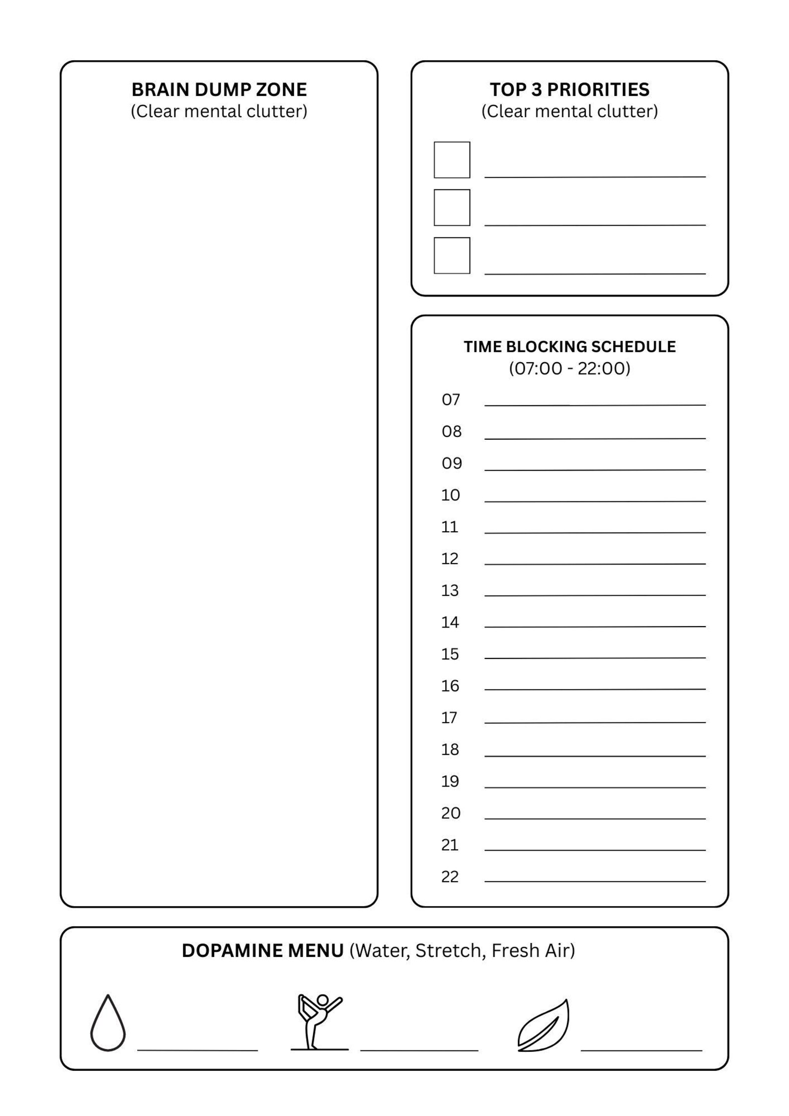 ADHD Daily Planner Printable | Undated Brain Dump Template & Time ...