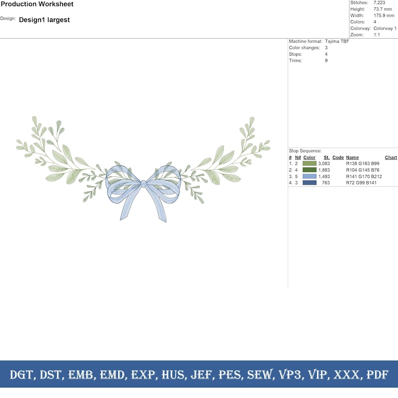Eucalyptus Vine With Bow Branch Machine Embroidery Design, Digital File ...