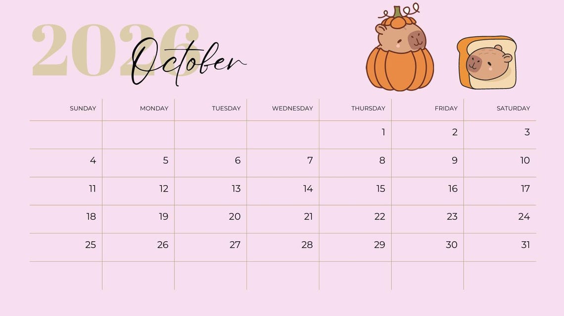 2026 Pink Printable Calendar | Kawaii Monthly PDF Wall Calendar ...