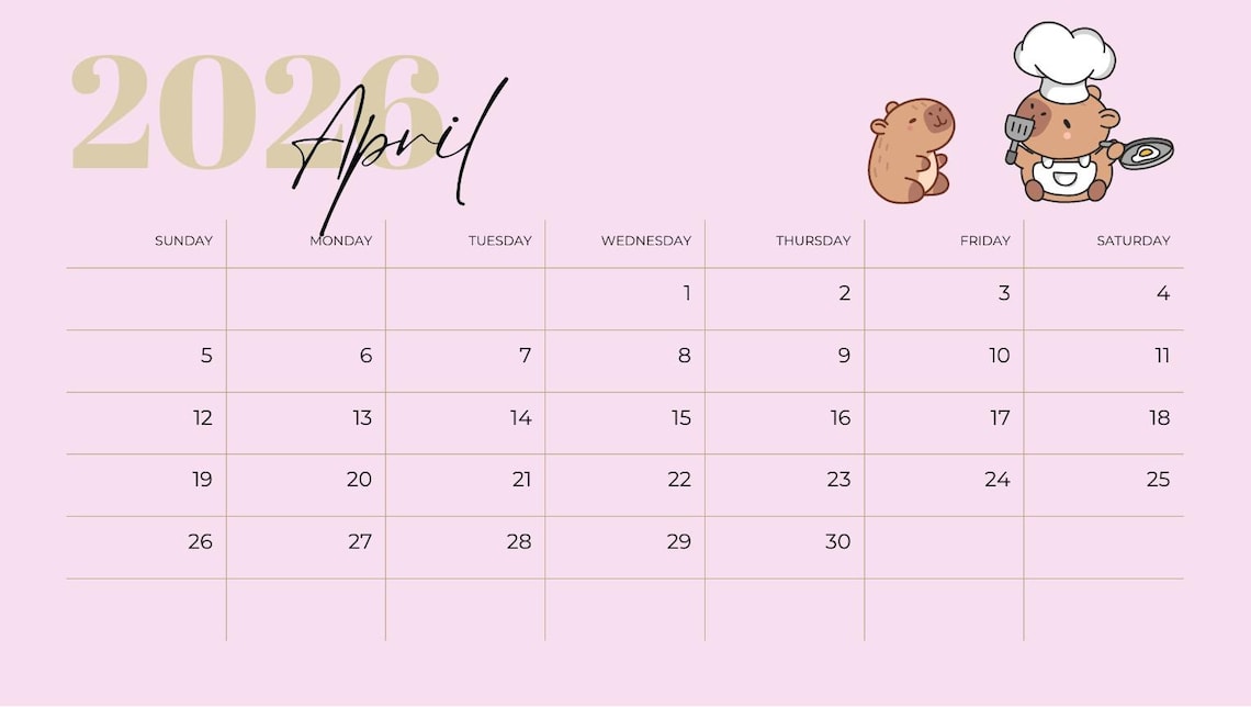 2026 Pink Printable Calendar | Kawaii Monthly PDF Wall Calendar ...