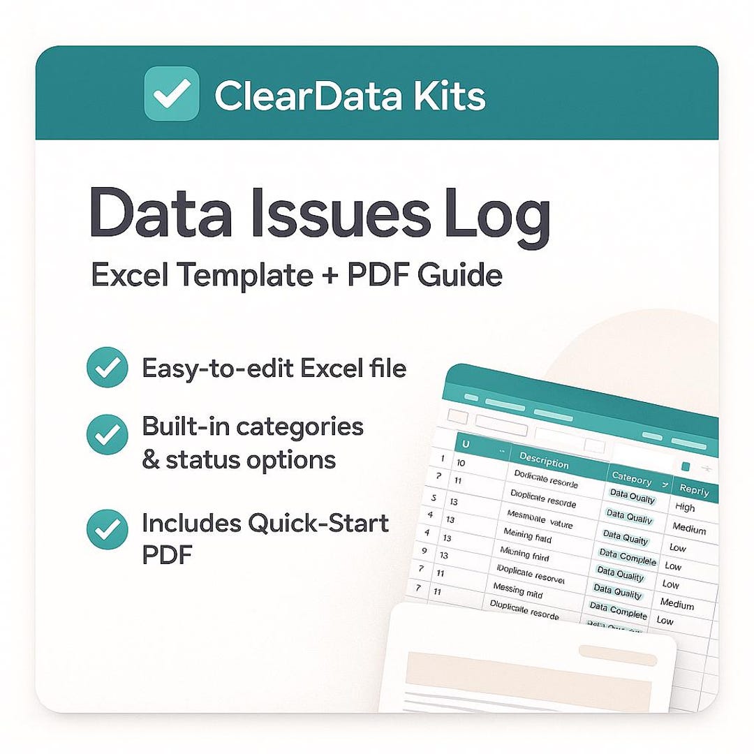 Data Issue Log Template | Excel & PDF Guide - Etsy