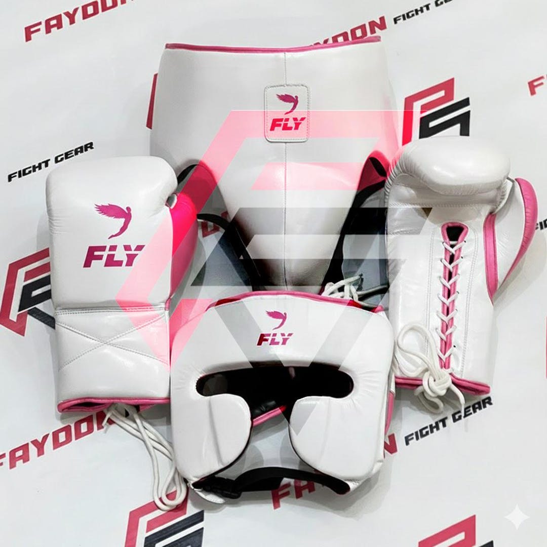 New Fly Boxing Leather Boxing Gloves Set Sparring Kit Head Gear Groin ...
